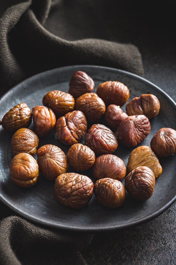Peeled Chestnuts. Sweet Roasted Chestnuts on Plate Stock Image - Image ...
