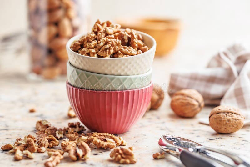 Peeled Dried Walnut Kernels in Bowl Stock Photo - Image of macro, snack ...