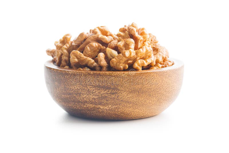 Peeled Dried Walnut Kernels in Bowl Isolated on White Background Stock ...
