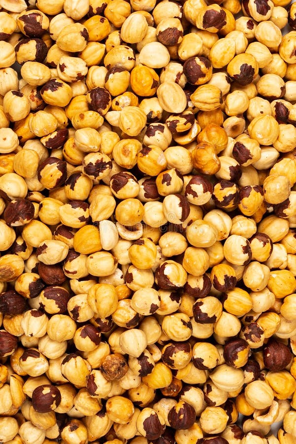 Peeled Fresh Golden Hazelnuts Close Up in Bulk Top View Stock Photo ...