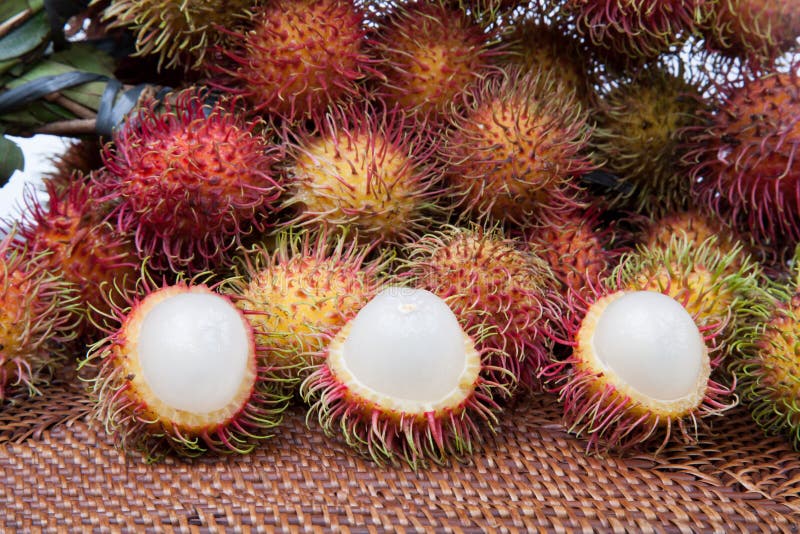 Hairy Fruit Rambutan Indonesia in Glass Bowl Stock Photo - Image of ...