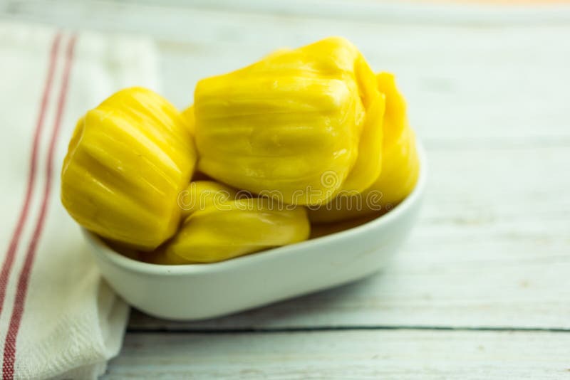 Ripe Jackfruit Flesh on White Bowl, Meat Substitute Concept Stock Image ...