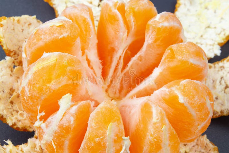 Peeled Mandarin on a Dark Background Stock Photo - Image of health ...