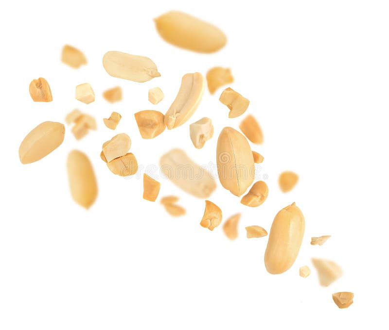 Peeled Peanuts Levitating in Air Isolated. Falling Crushed Peanuts on ...