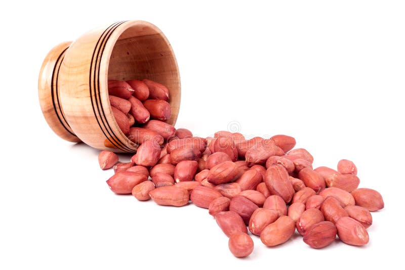Peeled Peanuts in a Wooden Barrel Isolated on White Background Stock ...