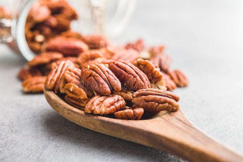 Peeled Pecan Nuts in Wooden Spoon Stock Image - Image of macro, nature ...