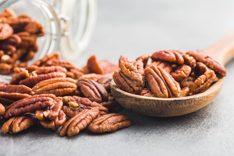 Peeled Pecan Nuts in Wooden Spoon Stock Image - Image of snack, tasty ...