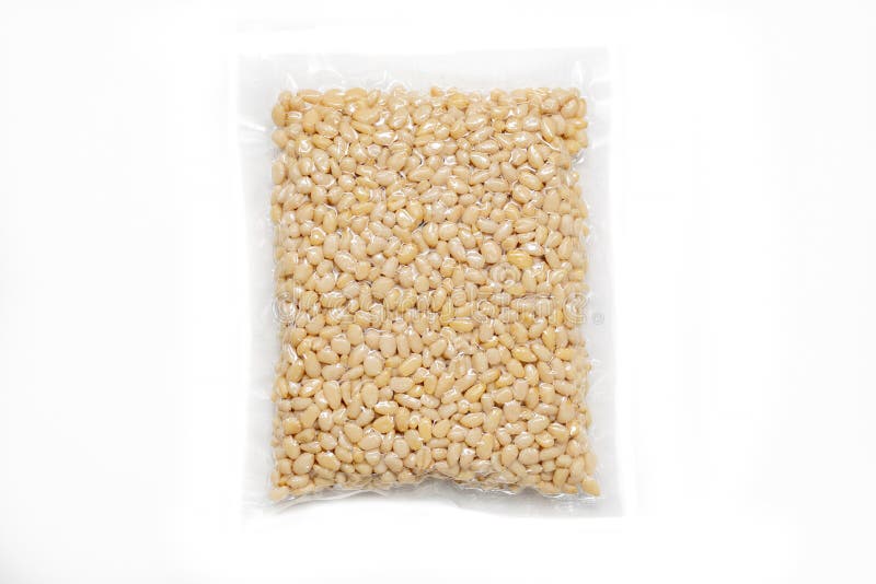 Peeled Pine Nut in Transparent Vacuum Plastic Packaging on White ...
