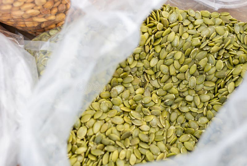 Peeled Pumpkin Seeds Texture. Top View, Flat Lay. Stock Photo - Image ...