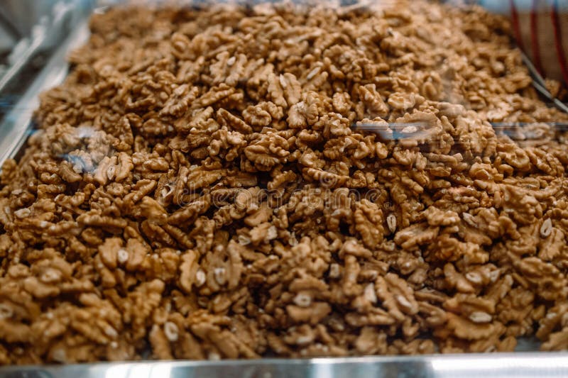 Peeled Raw Organic Walnuts in the Market. Walnut Background Texture ...