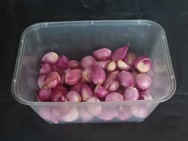 Peeled Shallots in Plastic Container Stock Photo - Image of food ...