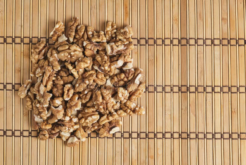 Peeled Walnut is Laid Out Bamboo Substrate Stock Image - Image of ...