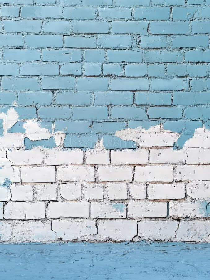 Peeling Blue and White Paint on a Rustic Brick Wall. Stock Image ...