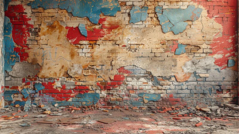 Peeling Paint on a Weathered Brick Wall in Abandoned Building, Texture ...