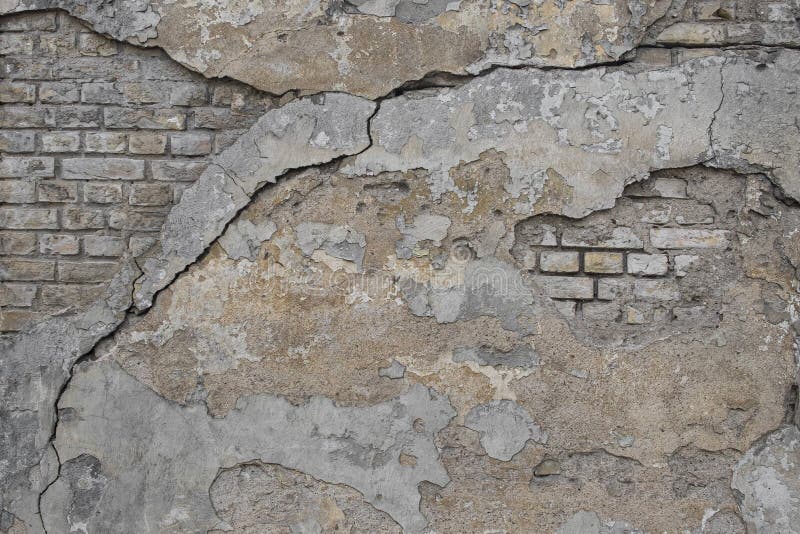 Peeling Stucco on an Old Brick Wall with Cracks Stock Image - Image of ...