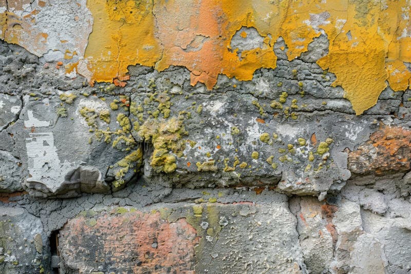 Peeling Wall with Textured Mold, Moss, and Colorful Decayed Patches ...