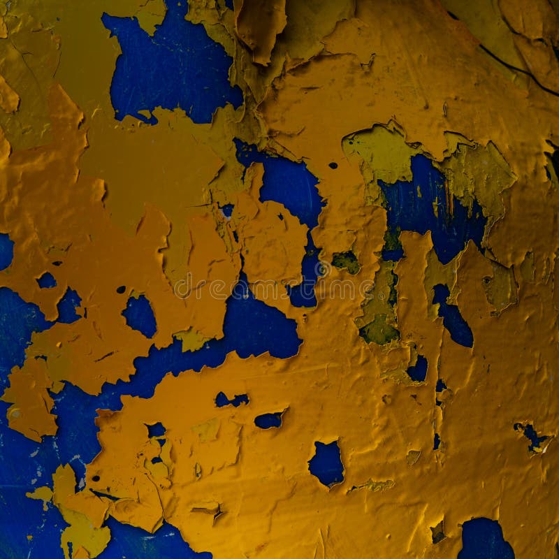 Peeling Yellow Paint on a Blue Background Stock Image - Image of decay ...