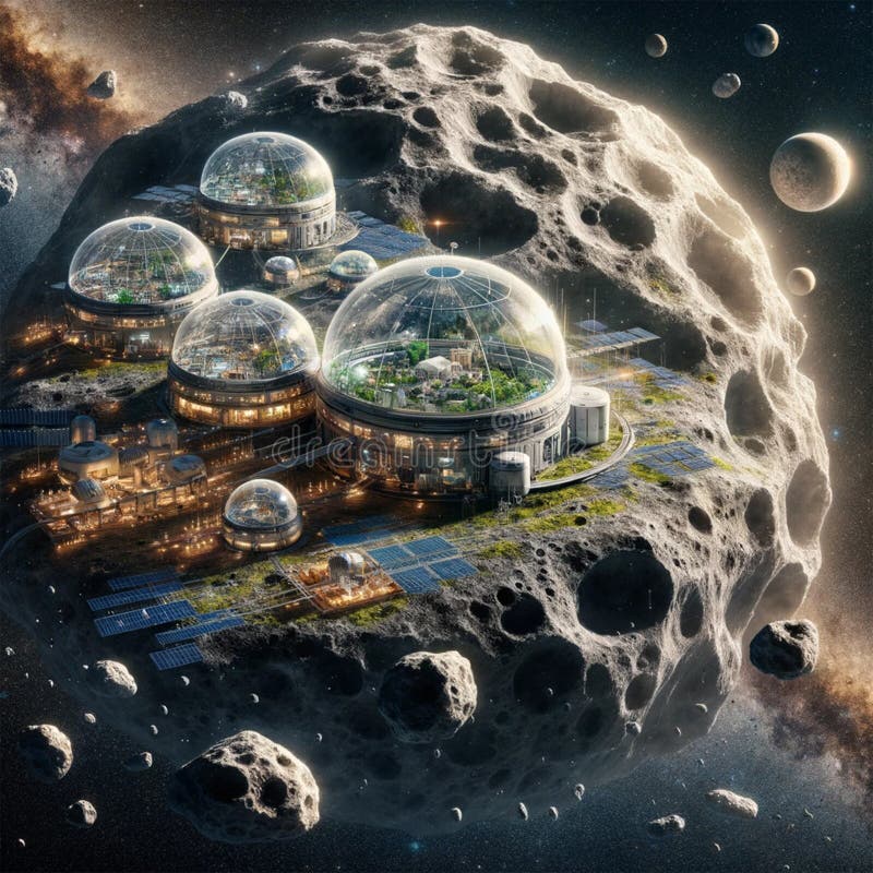 Asteroid Utopia: AI Crafted Futuristic Dome City Stock Illustration - Illustration of technology ...
