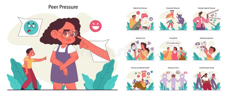 Peer Pressure Concept Set. People of Various Age Groups and Statuses ...
