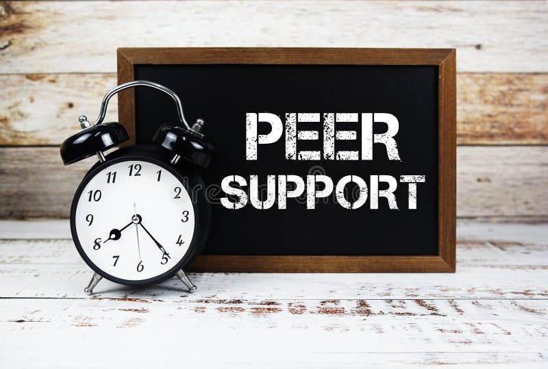 Peer Support Text Message and Alarm Clock on Wooden Background Stock ...