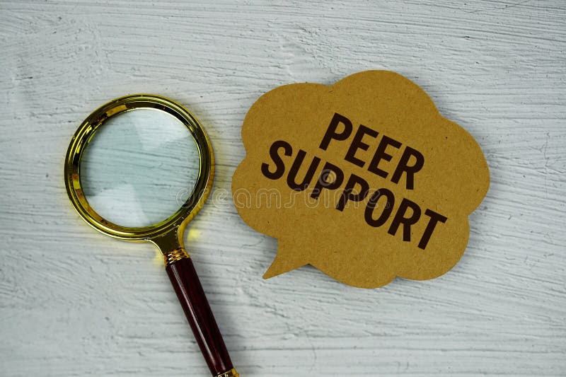 Peer Support Text on Speech Bubble with Magnifying Glass on Concrete ...