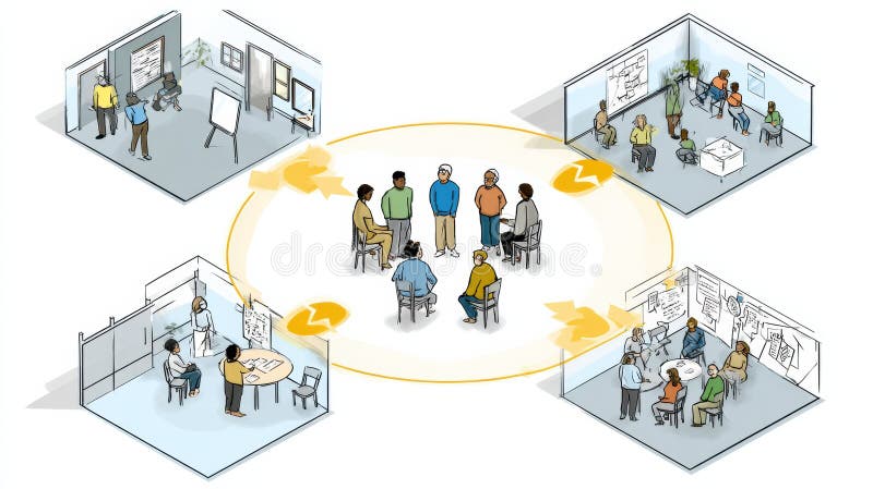 Peer Support Visual Plan Illustrating Dynamic Group Interactions and Collaborative Settings ...