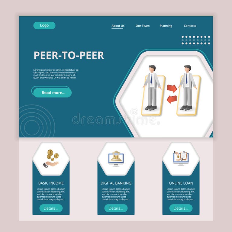 Peer-to-peer Flat Landing Page Website Template. Basic Income, Digital Banking, Online Loan. Web ...