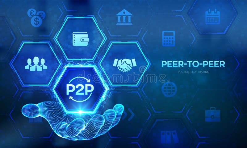 Peer To Peer Logo in Wireframe Hand. P2P Payment and Online Model for ...