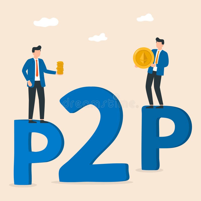 P2P or Peer To Peer Payments. Two Business Interacting with Each Other ...