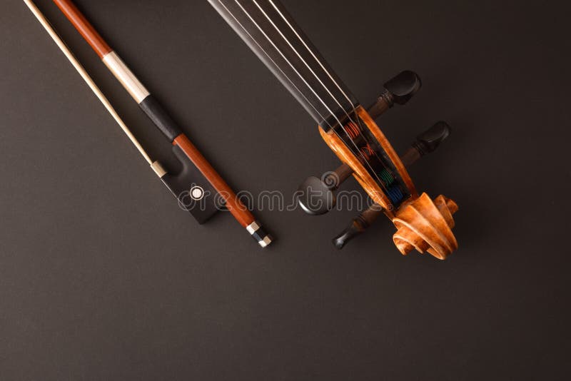 Peg Box and Neck of Violin and Bow on Black Stock Photo - Image of ...