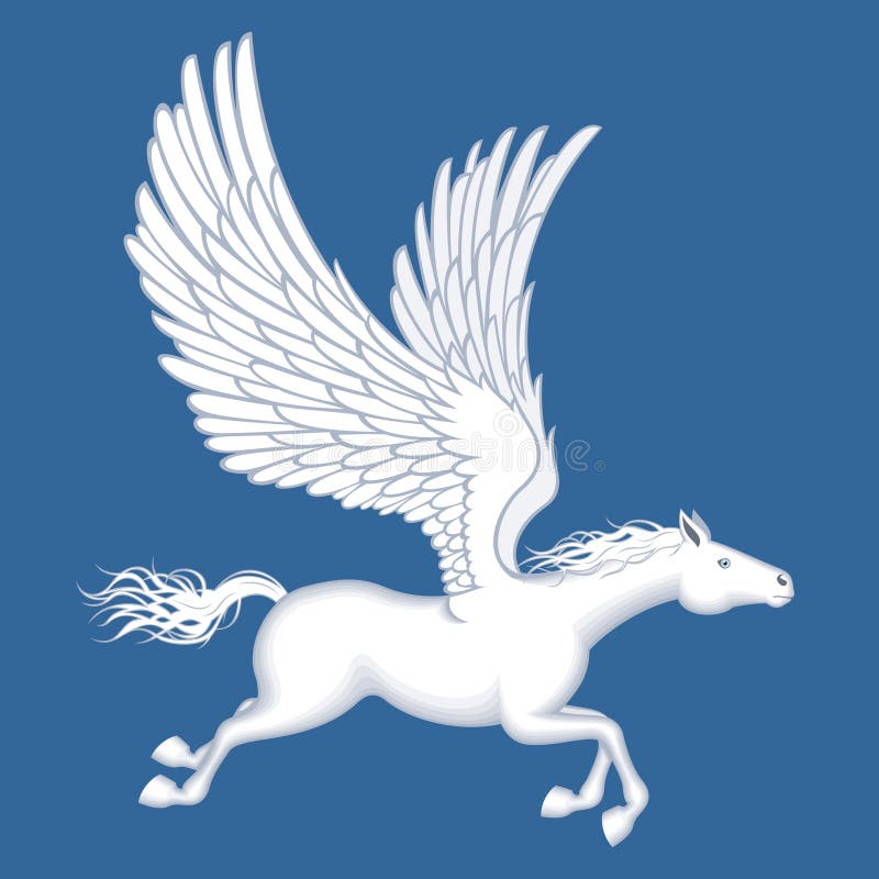 Flying Pegasus Horse Black Vector Outline Stock Vector - Illustration ...