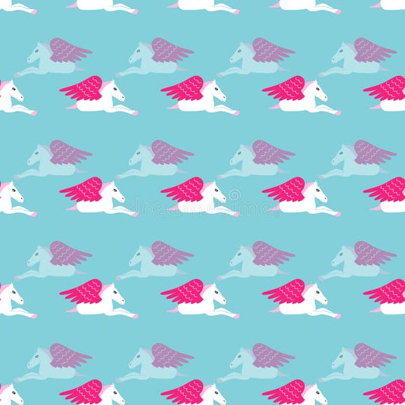 Pegasus on Blue Background Abstract Seamless Pattern Stock Illustration - Illustration of pink ...