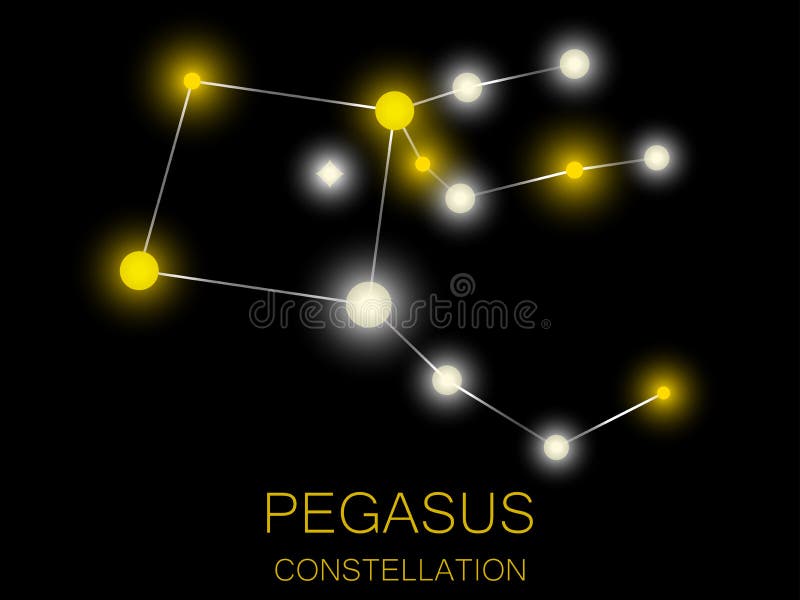 Pegasus Constellation, Vector Illustration with the Names of Basic ...
