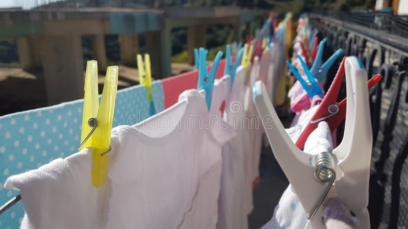 Pegs Laundry Clothes Drying by the Sun Energy Saving Stock Photo ...