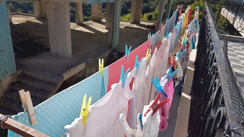 Pegs Laundry Clothes Drying by the Sun Energy Saving Stock Photo ...