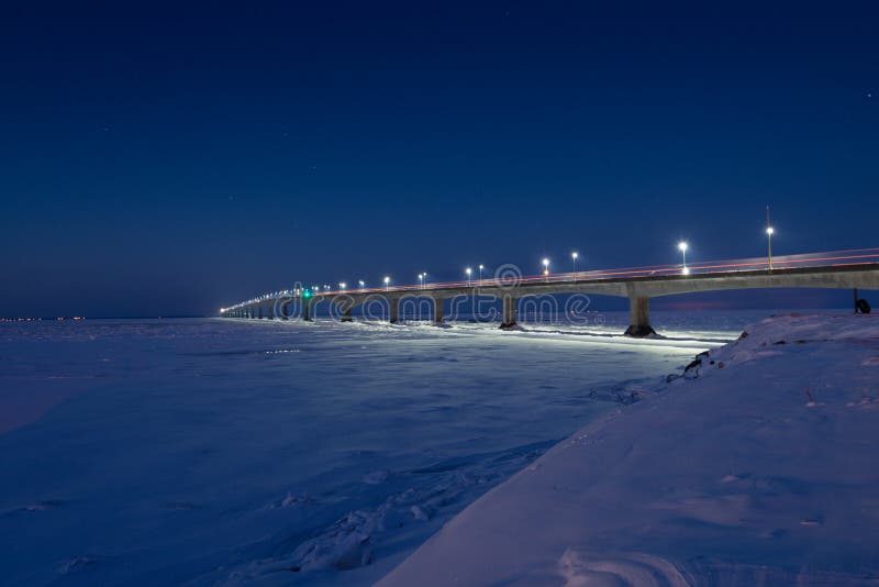 PEI Confederation Bridge at Night Stock Image - Image of traffic ...