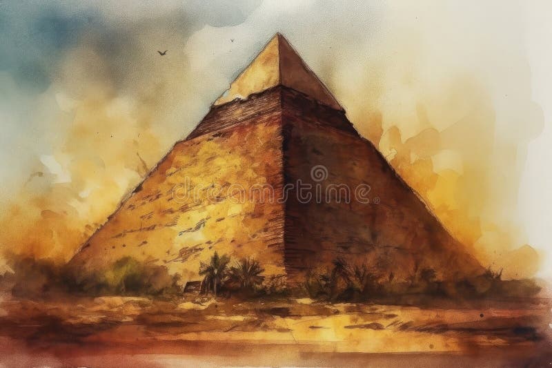 Peinture D'aquarelle Dessin De La Pyramide Des Cheops. Illustration ...