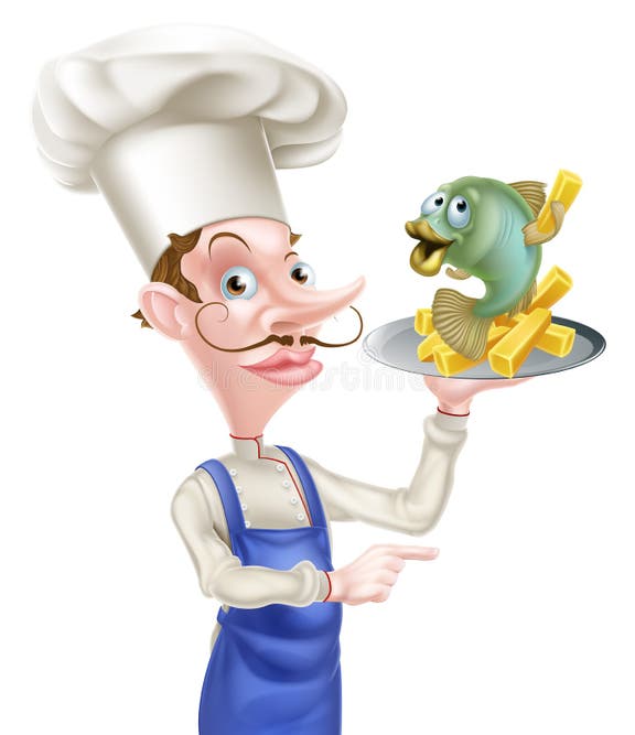 Peixes E Chips Chef Pointing Ilustração do Vetor - Ilustração de ...