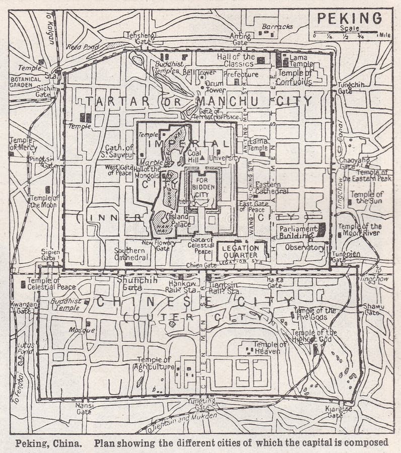 Vintage Map of Peking 1930s. Editorial Photography - Image of complex ...