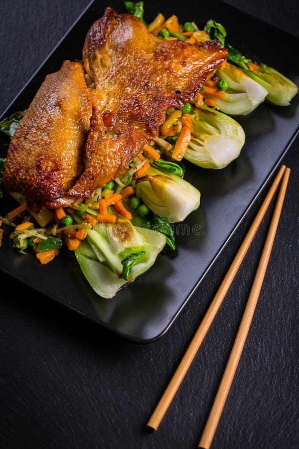 Peking Duck Breast with Pak Choi and Vegetables Stock Photo - Image of ...