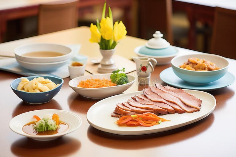 Peking Duck Meal Set with Side Dishes on Table Stock Photo - Image of ...