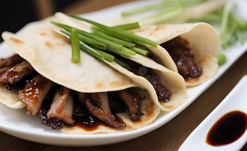 Roast Duck Served with Rice Pancakes and Spring Onions, AI Generated ...