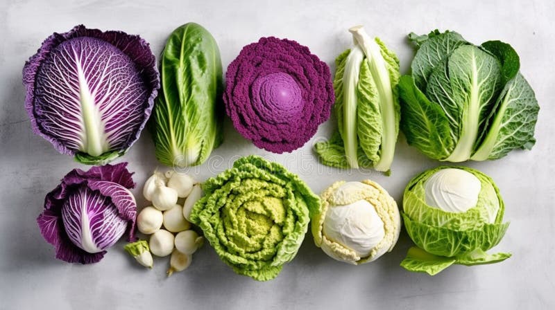 Cabbage of Different Varieties and Types, Flatlay Vegetables, a Banner ...