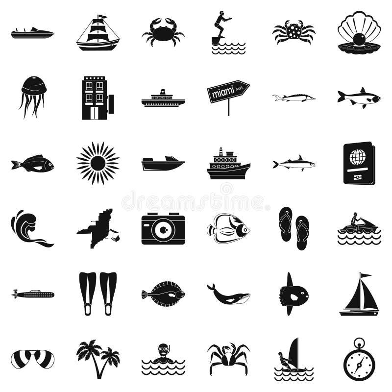 Pelagic Icons Set, Simple Style Stock Vector - Illustration of ...