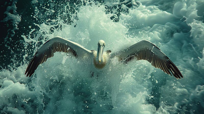Pelican Soaring through Waves Stock Illustration - Illustration of ...