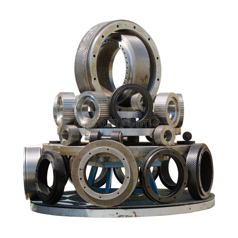 Pellet Mill Rollers and Ring Dies Isolated on White Background. Stock ...