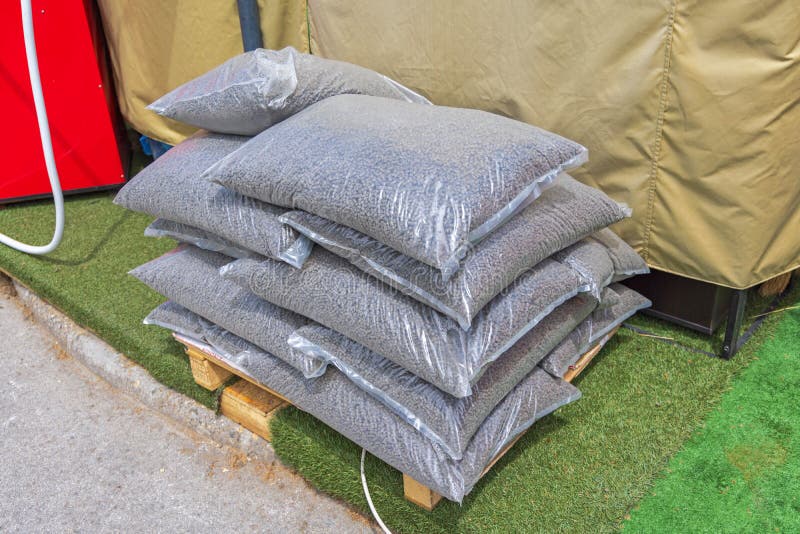 Pellet Sacks Pallet stock image. Image of stack, biofuel - 248721353