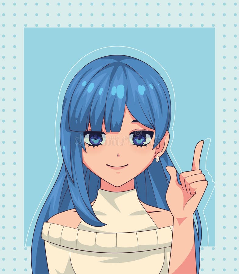 Pelo azul de anime girl ilustración del vector. Ilustración de hermoso ...