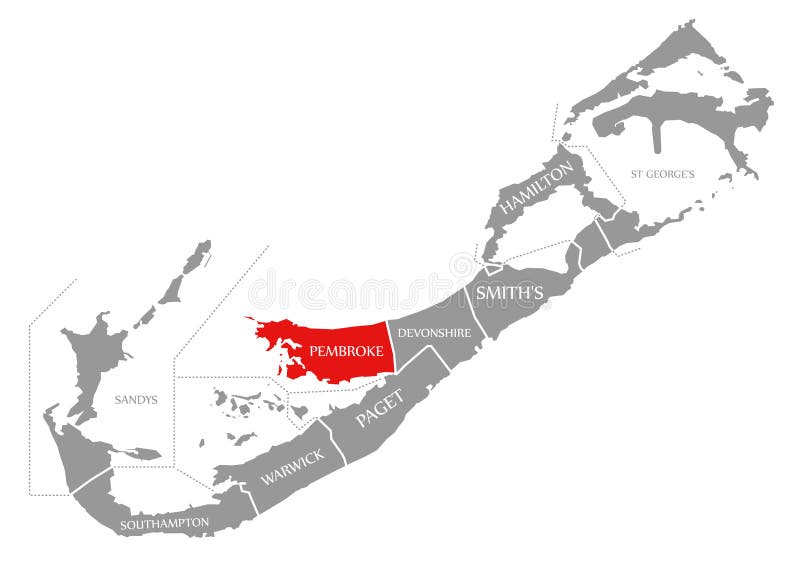 Pembroke Red Highlighted in Map of Bermuda Stock Illustration - Illustration of area, county ...
