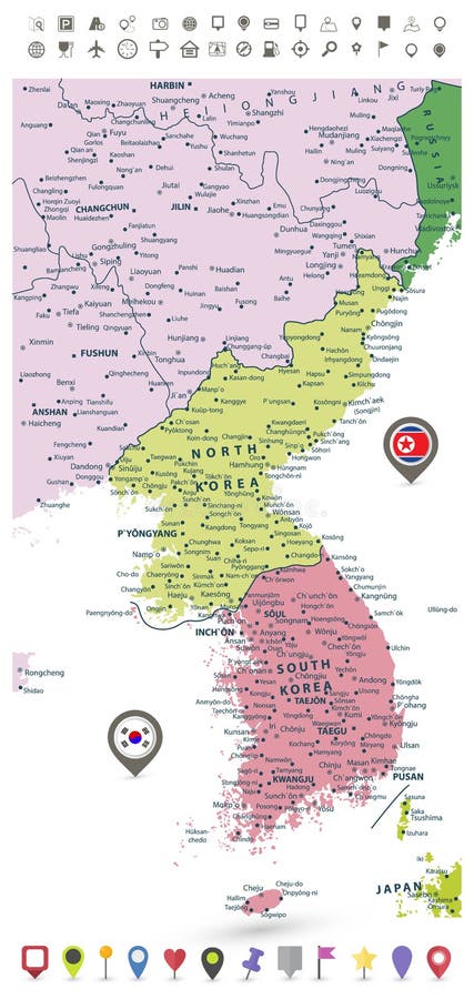 Mapa Político Da Região Coreana E Japonesa, De Coreia Do Sul, De Coreia ...